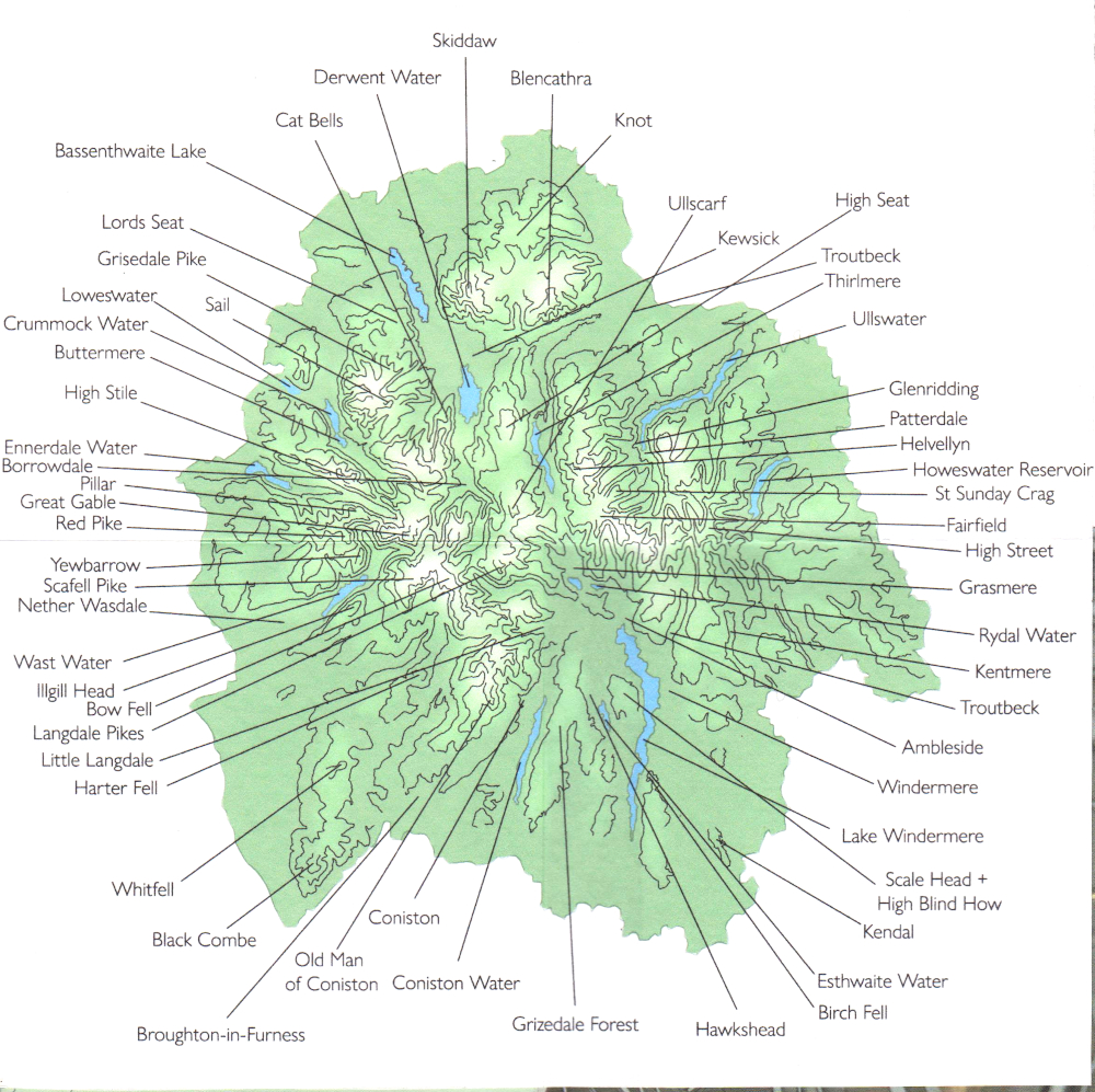 Lake District Map Illustrated Cumbria & The Lake District Map Print